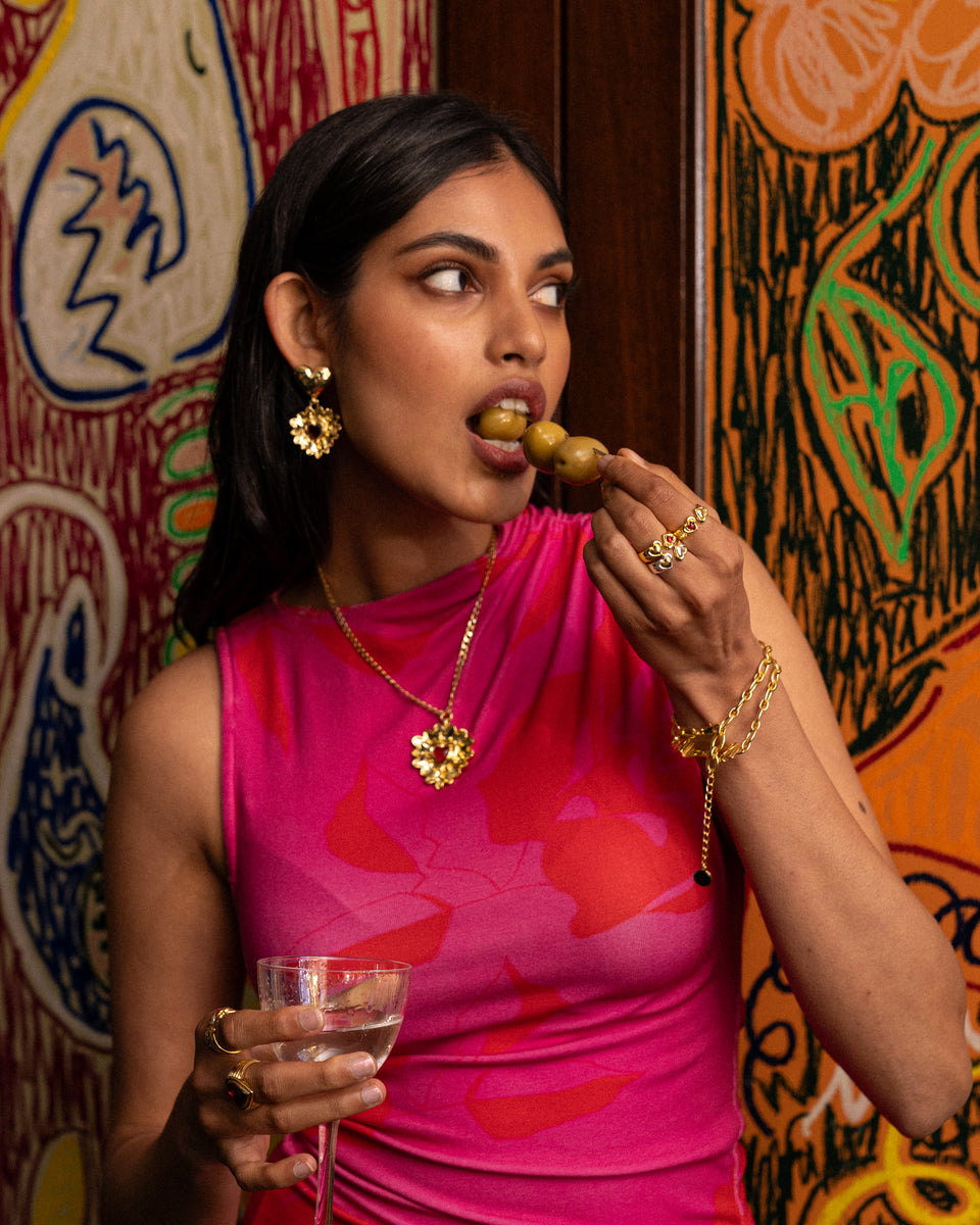 Gold Imogen Ring Hearts Red Statement Stacking Band Mountain and Moon ...