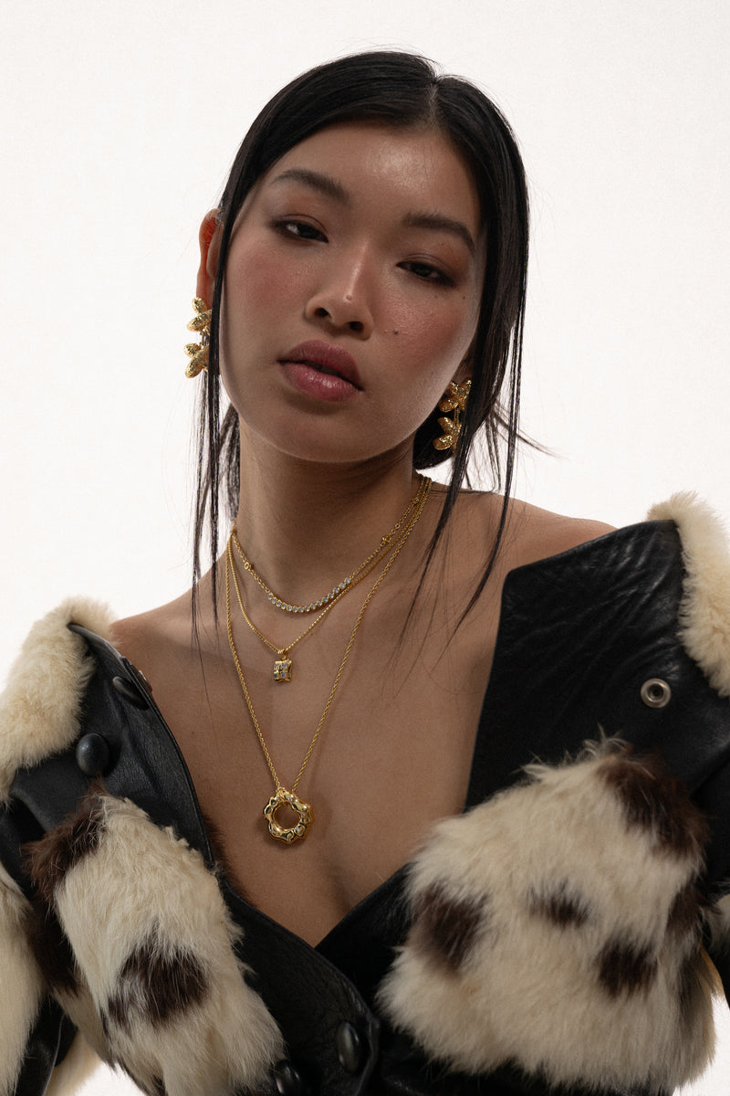 Gold Plated Addison Necklace Square Pendant Gems Legacy Mountain Moon ...